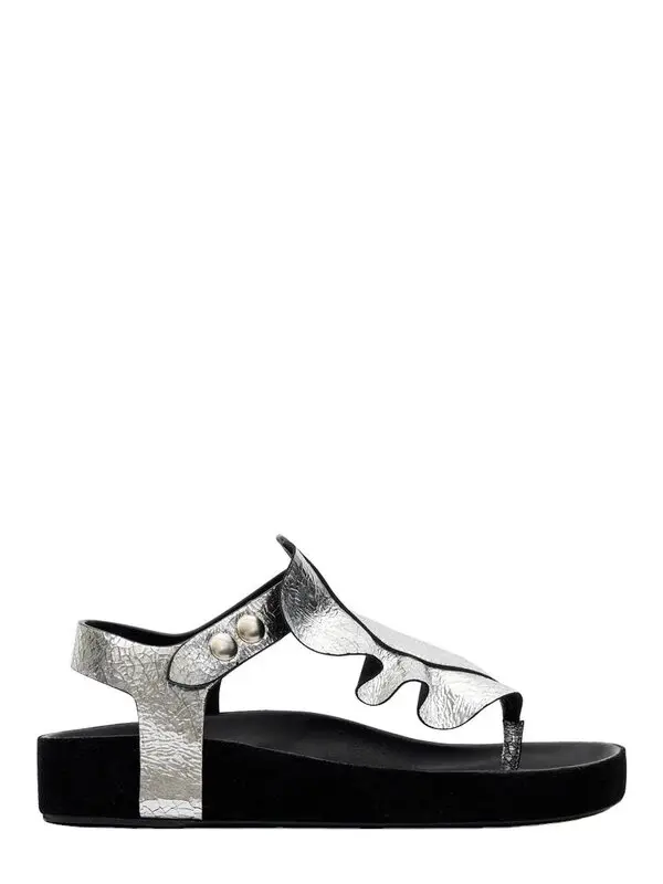 Isabel Marant Étoile Isela Flat Leather Sandals With Ruffle Detail - Silver