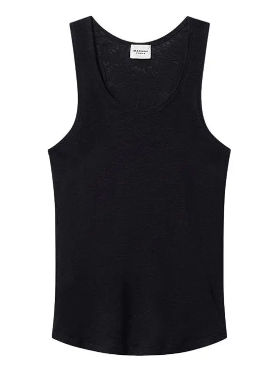 ETOILE Thea Striped Cotton Linen Tank Top - Black