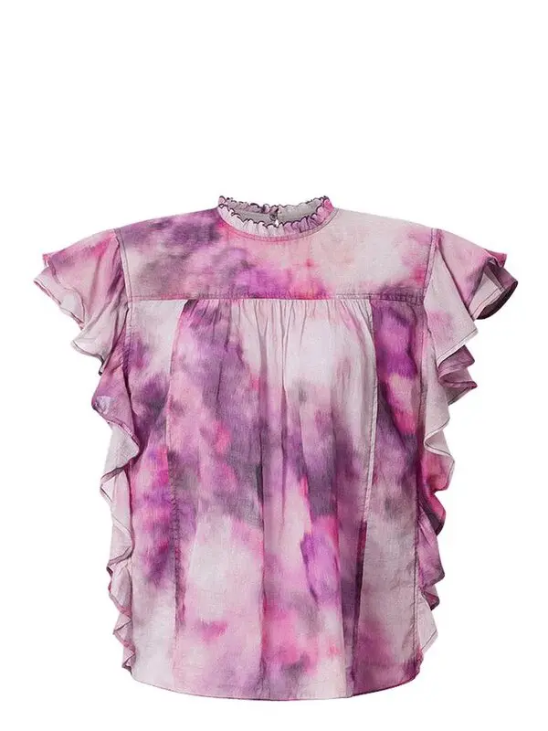 ETOILE Dalyane Frilly Organic Cotton Cloud Print Top - Pink