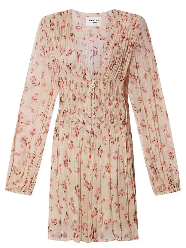 ETOILE Loriena Printed Long Sleeve Muslin Dress - Beige