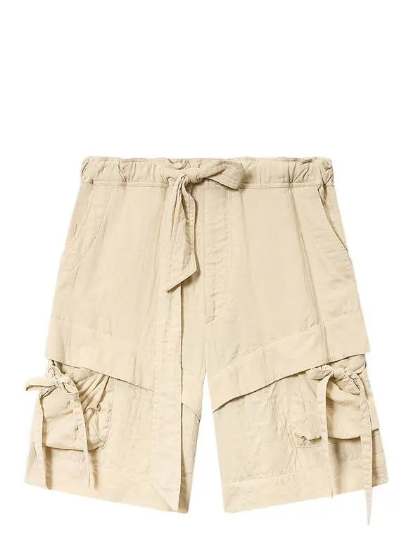 ETOILE Cargo Shorts With Drawstring Waist And Decorative Bows - Ecru