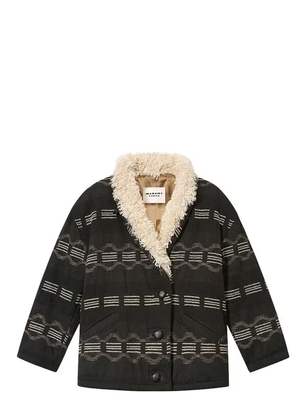 ETOILE Qayla Short Jacquard Weave Coat With Faux Fur Trim - Black