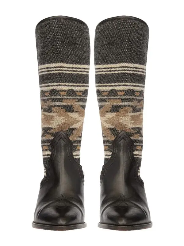 Isabel Marant Étoile Lijita Patterned Leather And Jacquard Cowboy Boots - Black