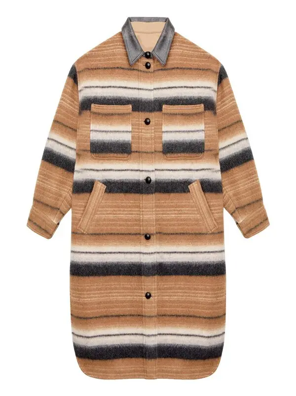 ETOILE Djila Striped Wool Blend Overshirt Coat - Camel