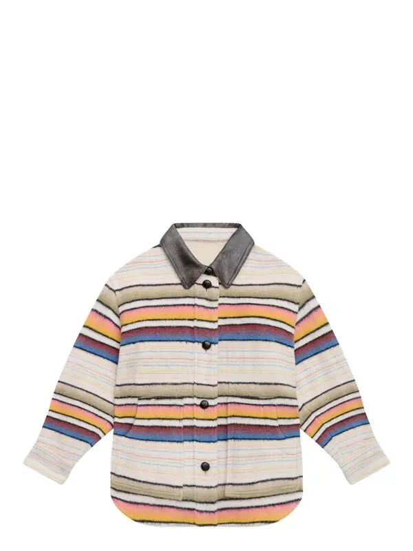 ETOILE Dayvi Striped Wool Blend Overshirt Coat With Faux Leather Collar - Multicolor