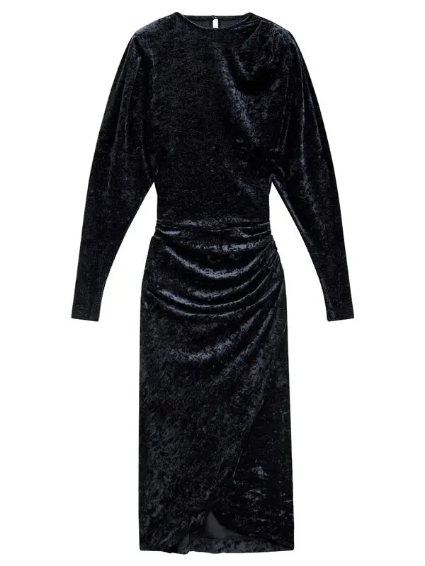 ETOILE Hadley Midi Dress In Gathered Velvet - Black