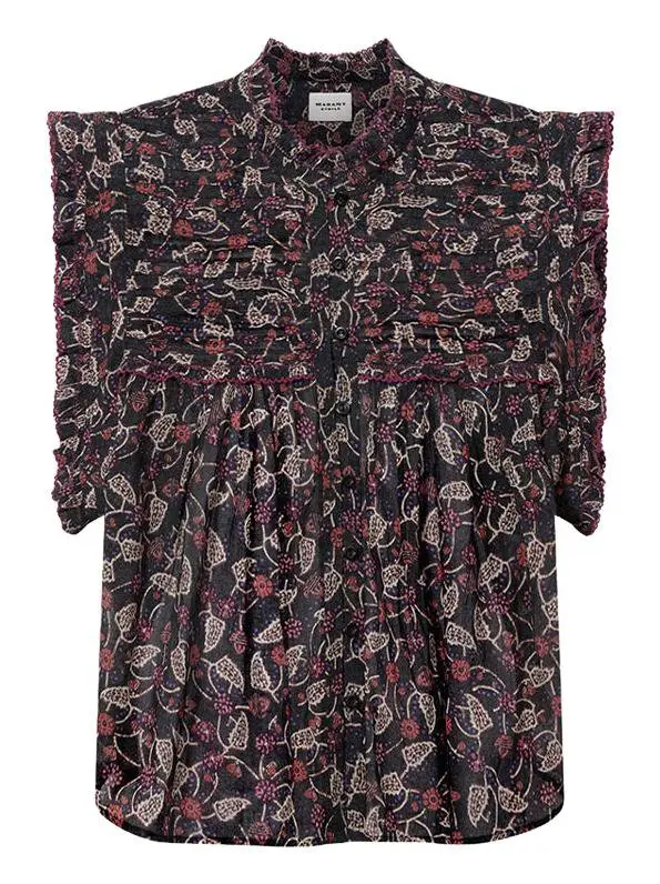 ETOILE Sleeveless Embroidered Cotton Voile Blouse - Black/raspberry