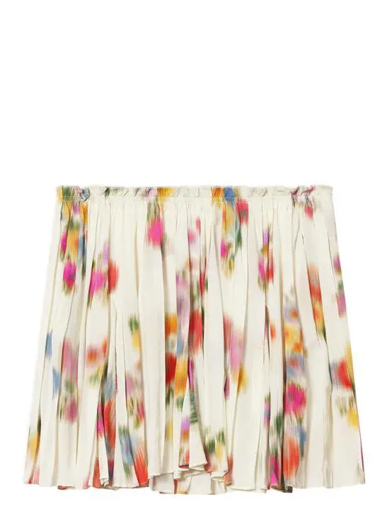 ETOILE Livy Pleated Floral Print Skater Skirt - Ecru