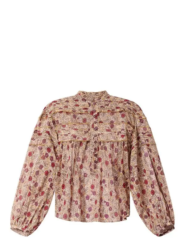 ETOILE Printed Cotton Voile Blouse - Ecru-raspberry