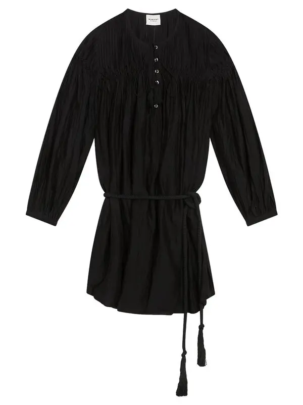 ETOILE Adeliani Short Dress With Long Sleeves And Drawstring Waist - Black