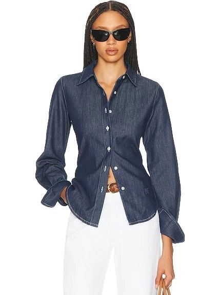 HELSA Denim Fitted Shirt - Dark Blue