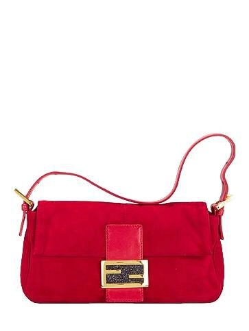Fendi Suede Baguette Shoulder Bag - Red
