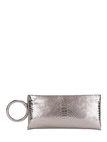 TOM FORD Laminated Printed Python Clutch - Silver
