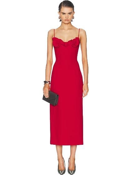 Magda Butrym Floral Applique Midi Dress - Red