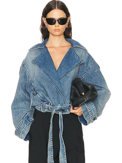 Brandon Maxwell Regan Denim Trench Jacket - Indigo