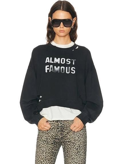 R13 Almost Famous Cropped Crewneck Sweatshirt - Black