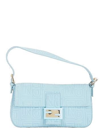 Fendi Logo Embossed Baguette Shoulder Bag - Blue
