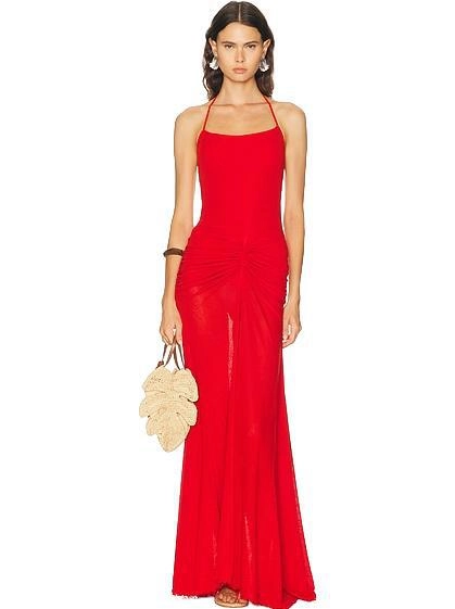 SIEDRES Nensi Ruched Mesh Maxi Dress - Red
