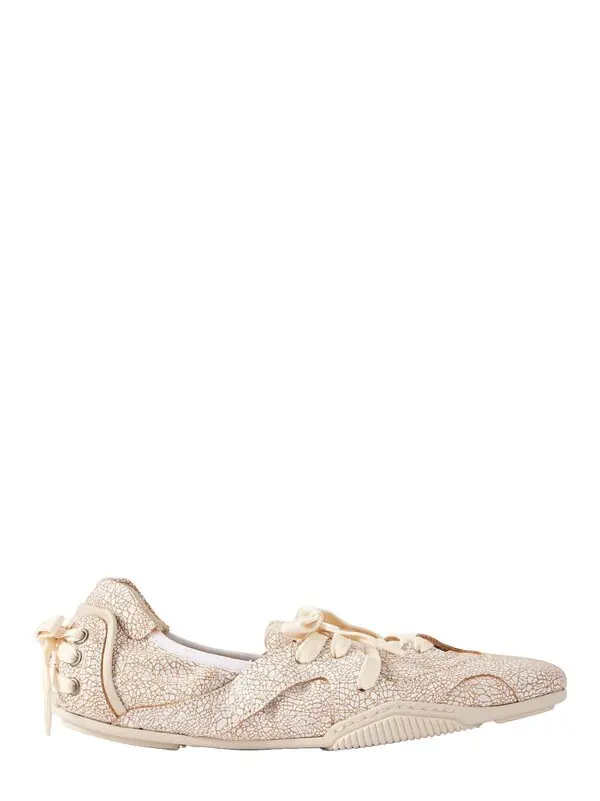 Acne Studios Bilaria Lace-up Cracklé Leather Ballet Flats - Neutrals