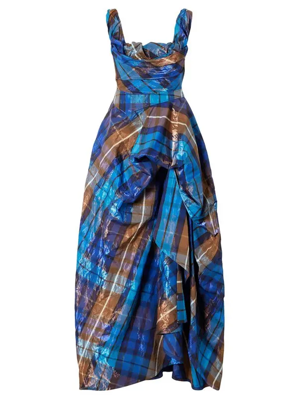 VIVIENNE WESTWOOD Chichi Asymmetric Checked Organza-cloqué Gown - Blue