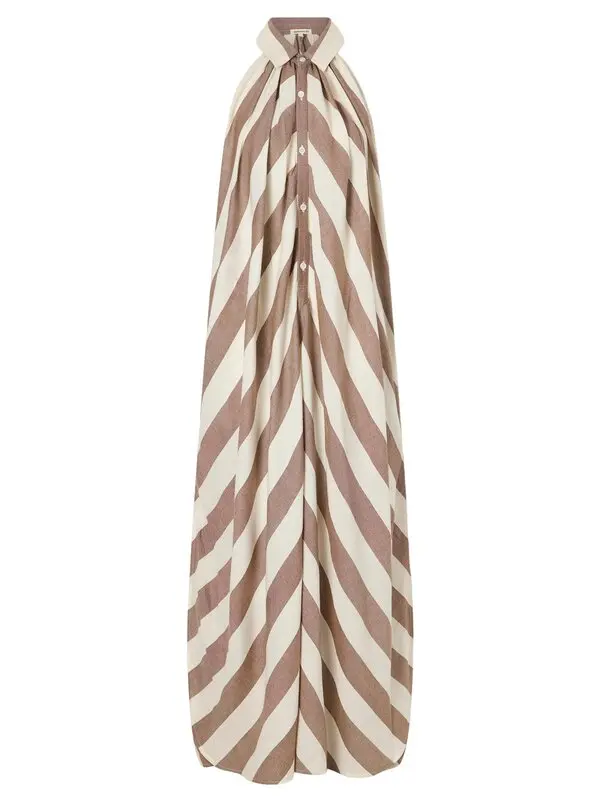 MARRAKSHI LIFE Striped Cotton-poplin Halterneck Maxi Dress - Brown
