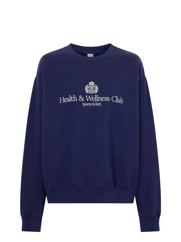 SPORTY & RICH Logo-embroidered Cotton-jersey Crewneck Sweatshirt - Blue
