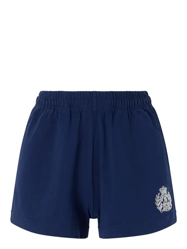 SPORTY & RICH Logo-embroidered Cotton-jersey Shorts - Blue