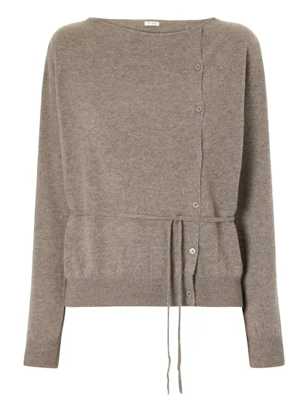 ST. AGNI Asymmetrical Belted Cashmere Cardigan - Metallic