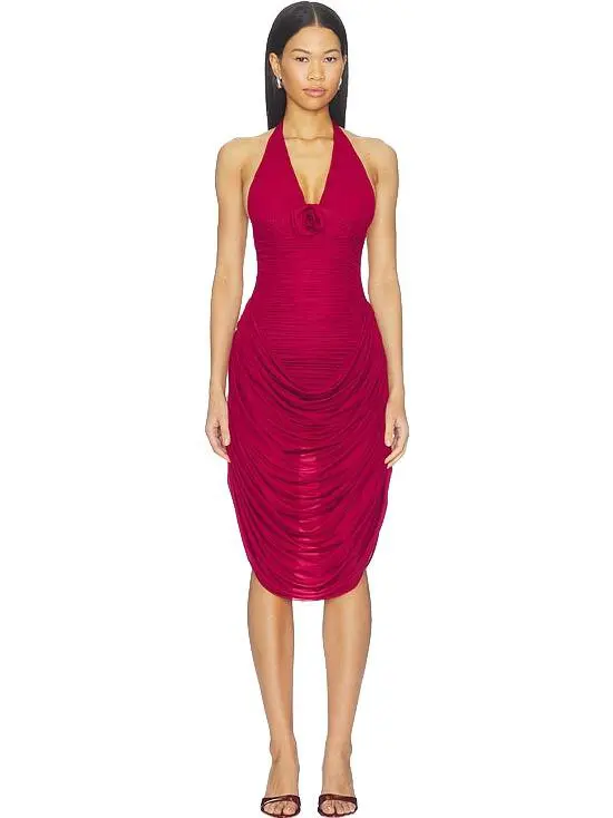 MAYGEL CORONEL Drape Midi Dress In . Also - Red