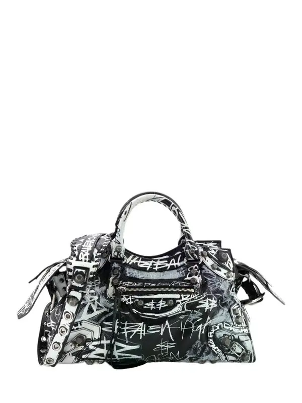 Balenciaga Neo Cagole Graffiti City Leather Medium Tote Bag - Black