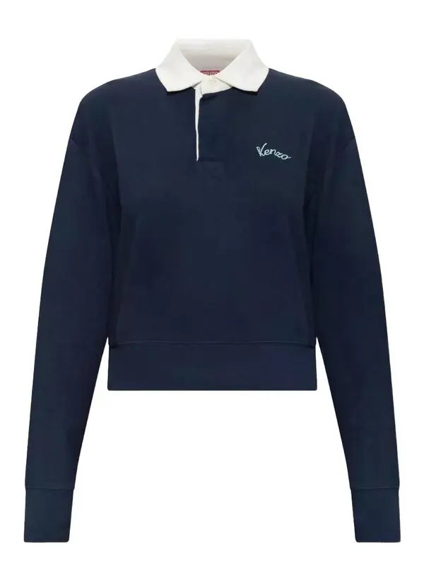 Kenzo Varsity Embroidered-logo Polo Shirt - Blue