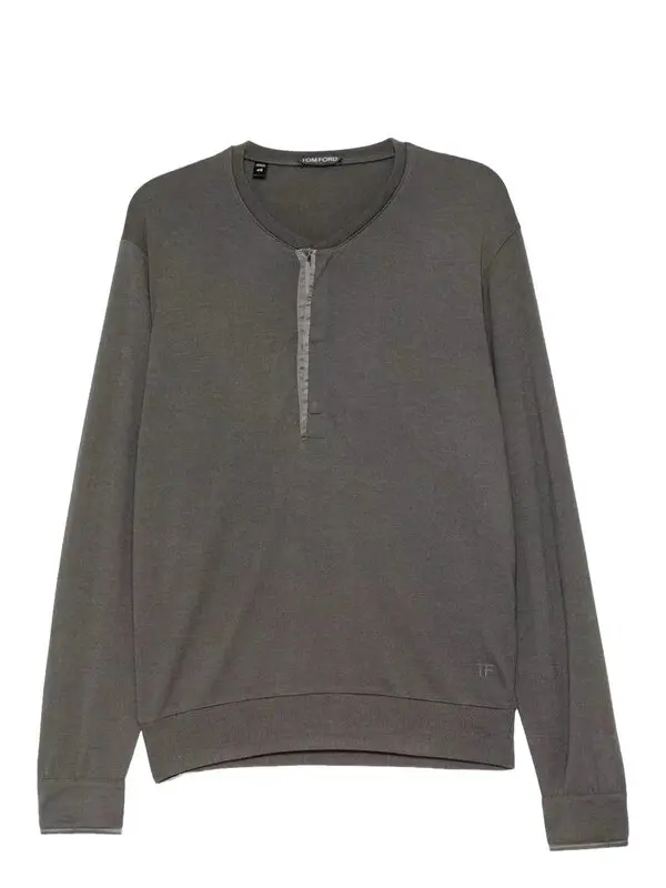 TOM FORD Button-placket Logo-embroidered Sweater - Grey