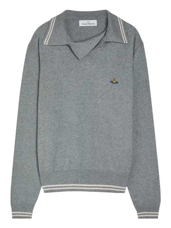 VIVIENNE WESTWOOD Orb-embroidered Striped-trim Sweater - Grey