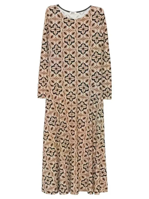 SIYU Geometric-print Midi Dress - Brown