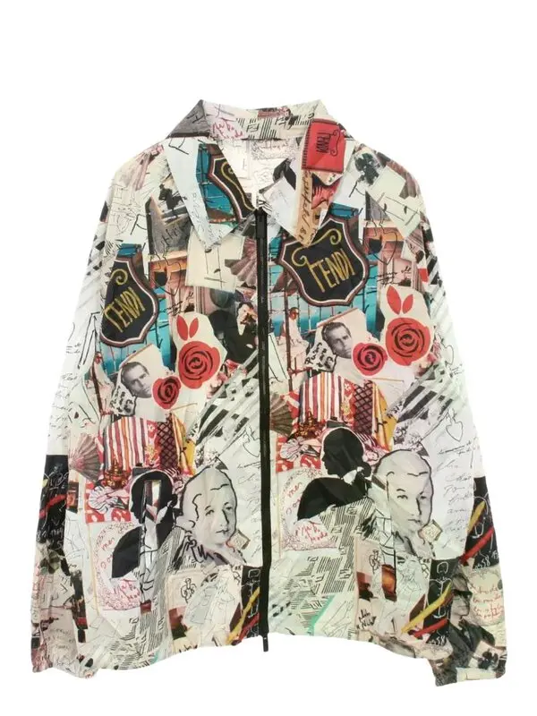 Fendi Patterned Zip-up Blouson Jacket - Neutrals