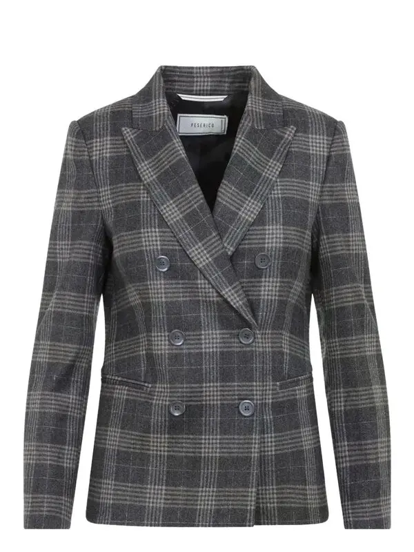 Peserico Double-breasted Check-pattern Blazer - Grey