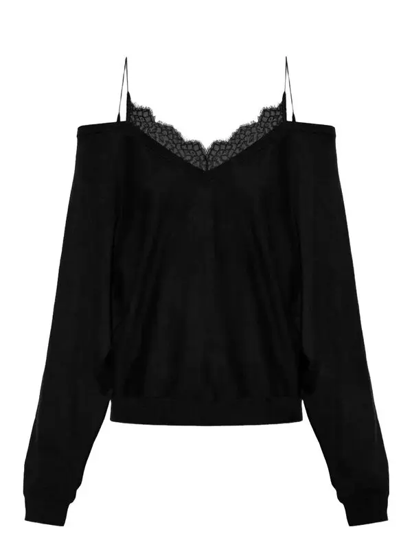 IRO PARIS Ivoire Lace-trim Cold-shoulder Sweater - Black