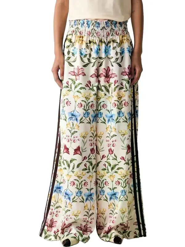 Adidas Floral-print Side-stripe Palazzo Pants - Neutrals