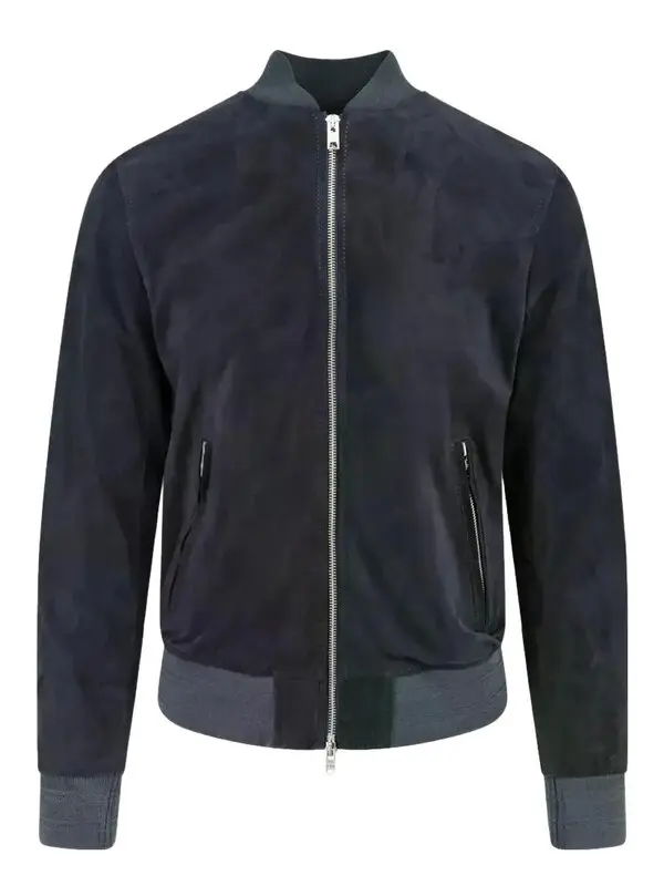DFOUR Suede Ribbed-trim Bomber Jacket - Blue