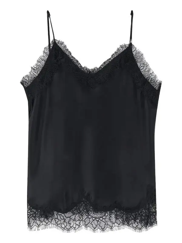 TONYWACK Lace-trim Satin Top - Black