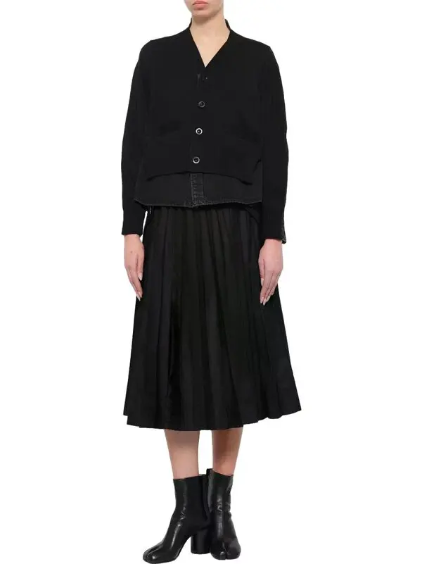 Sacai Denim-panelled Knit Cardigan - Black
