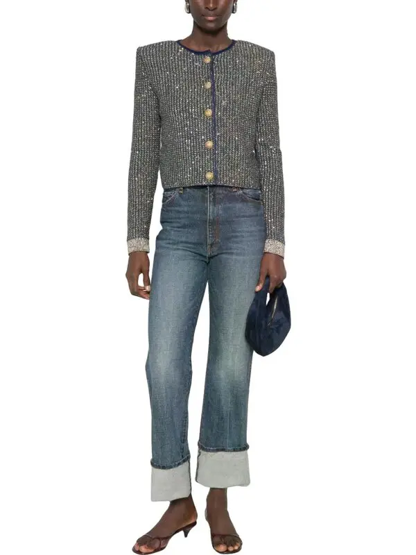 Balmain Glittered Tweed Cardigan - Blue