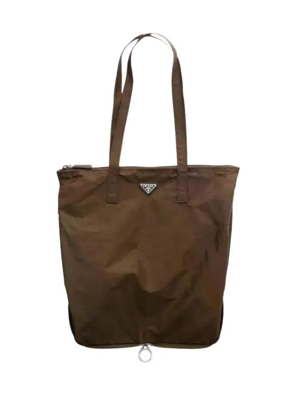 Prada Saffiano Leather Pendant With Re-nylon Tote Bag - Brown