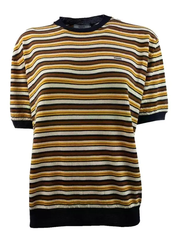Prada Striped Short-sleeve Sweater - Neutrals