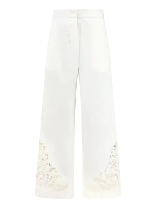 SCARLETT POPPIES Vemoza Embroidered-hem Trousers - White