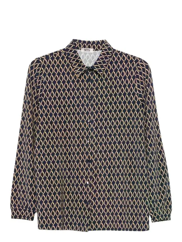 SIYU Geometric Print Button-up Shirt - Blue