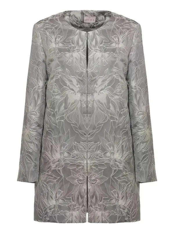 EMME Marella Floral-embroidered Round-neck Coat - Grey