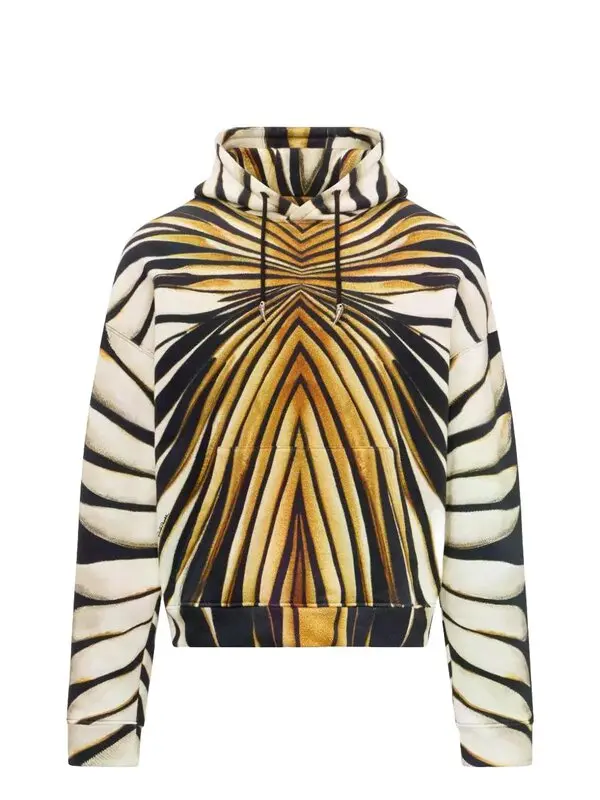 Roberto Cavalli Ray Of Gold Animal-print Drawstring Hoodie - Black