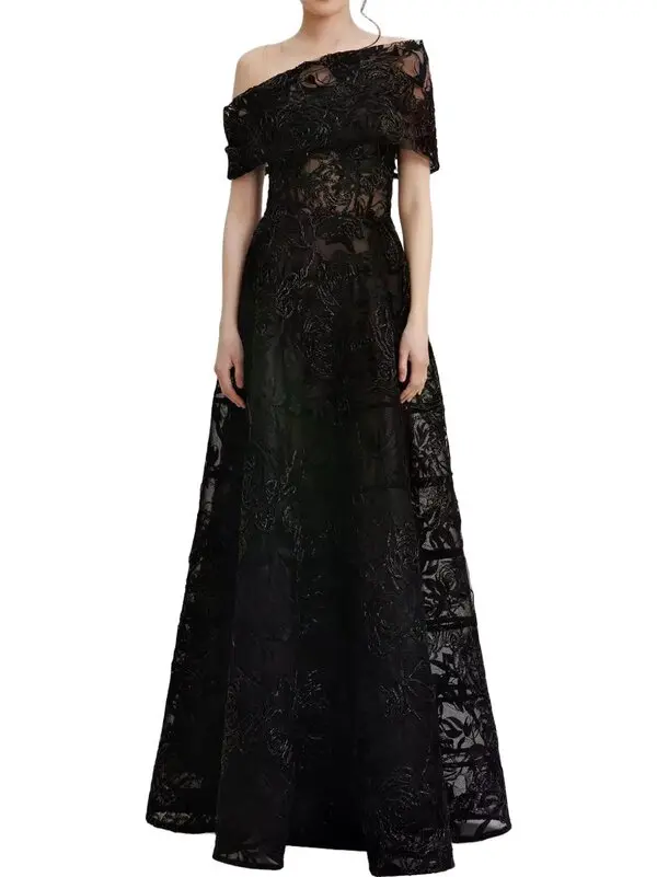 GEMY MAALOUF Asymmetrical-neck Maxi Dress - Black
