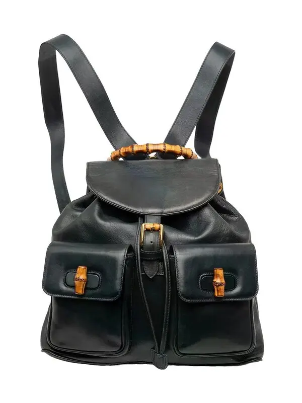 Gucci 20th Century Calfskin Bamboo Drawstring Backpack - Blue